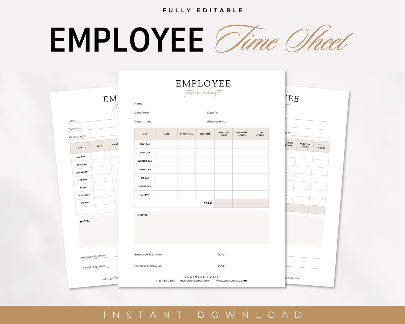 Employee Time Sheet, Editable Time Sheet, Timecard, Printable Timesheet ...