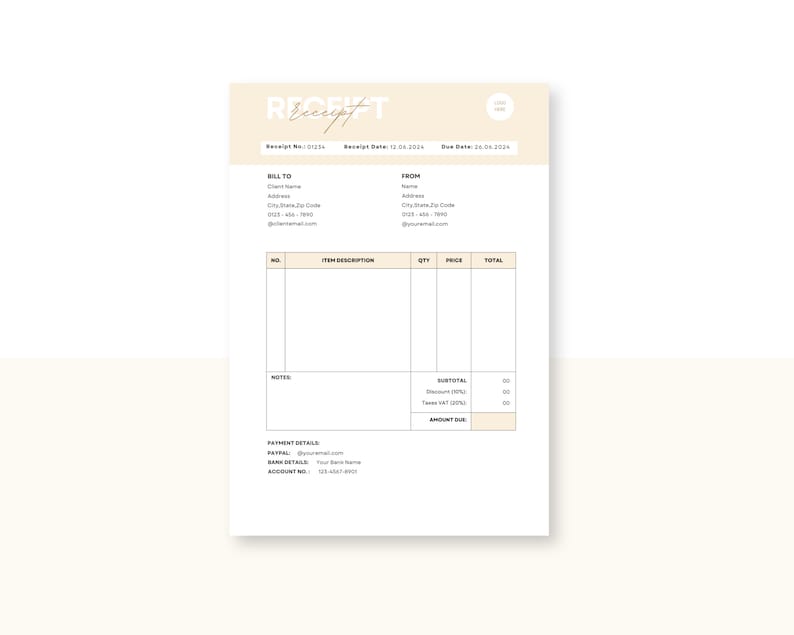 Editable Receipt Template, Printable Receipt Template, Order Form ...