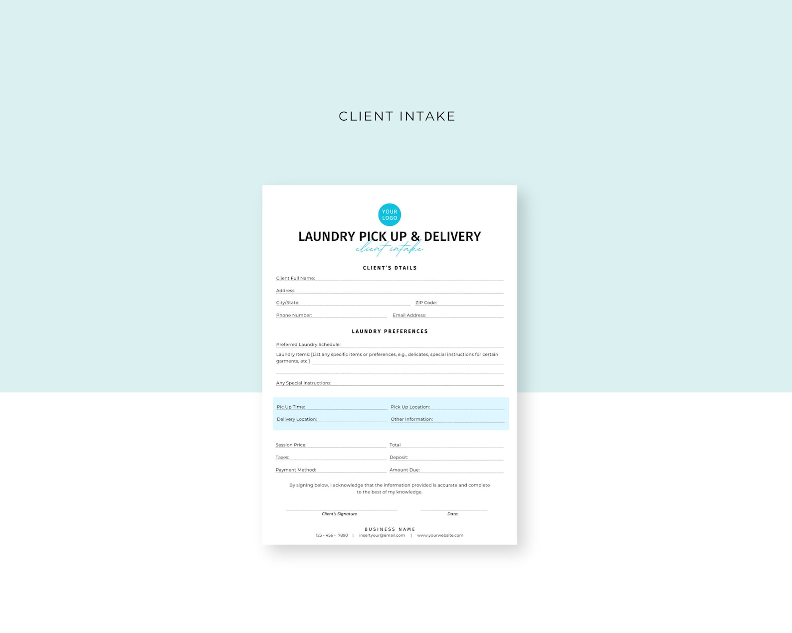 Editable Laundry Pick up & Delivery Services Forms Templates, Pick and ...