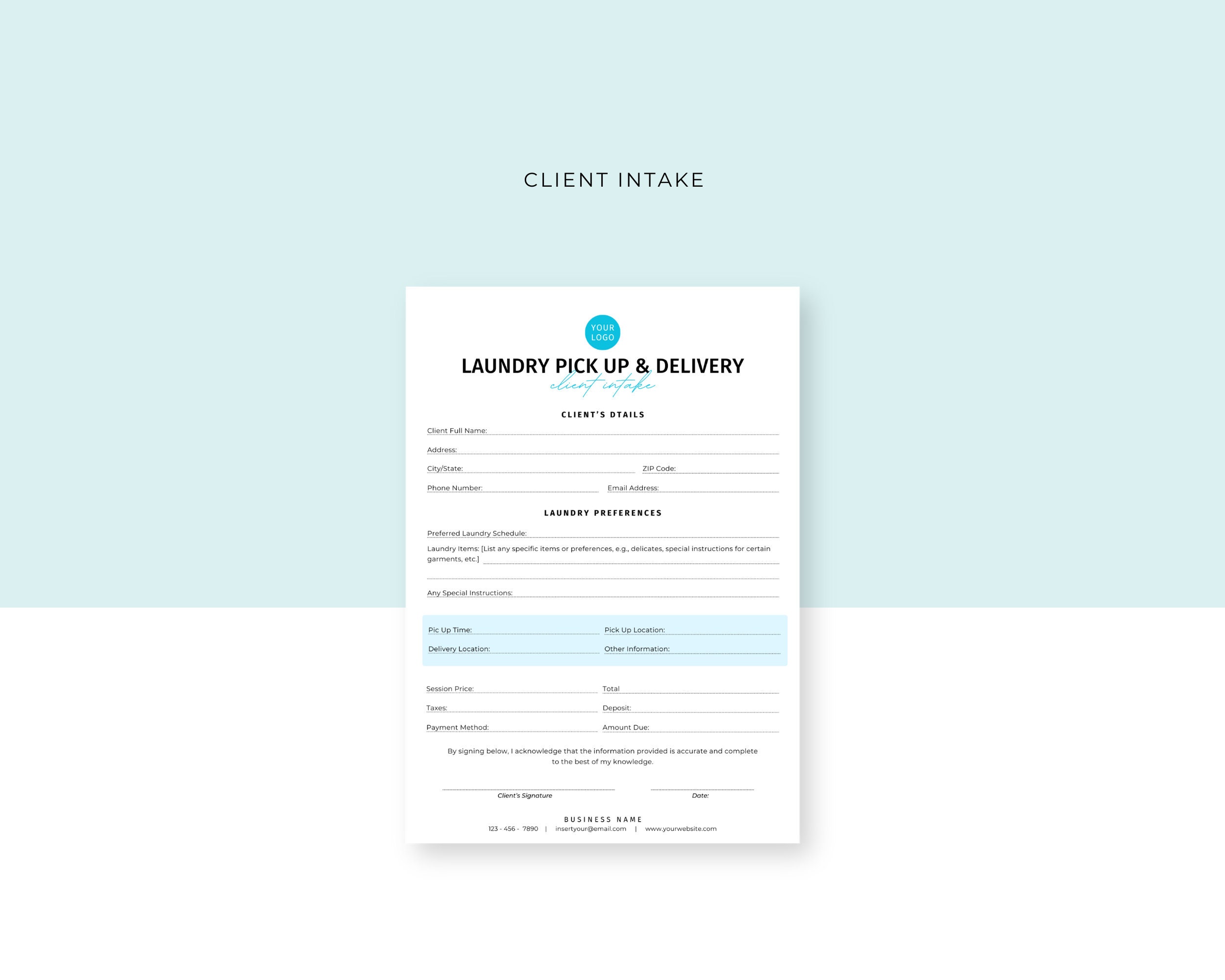 Editable Laundry Pick up & Delivery Services Forms Templates, Pick and ...