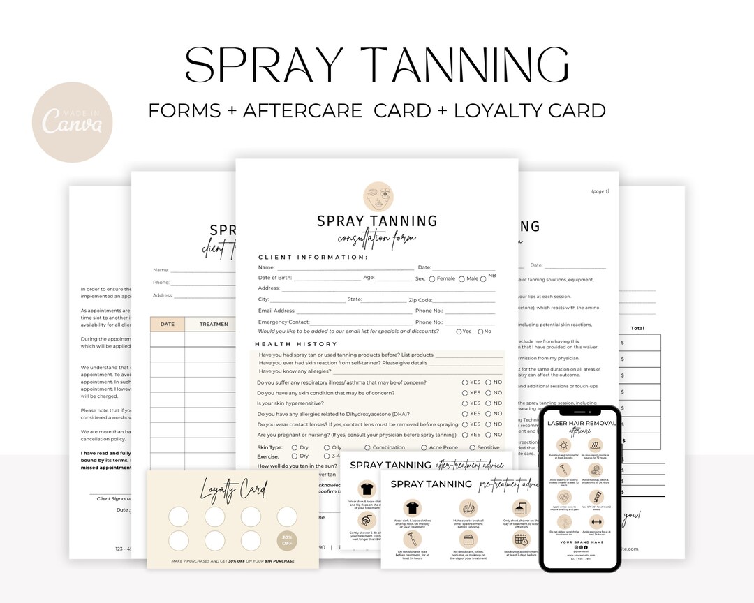 Spray Tan Consent Form, Tanning Consent, Tanning Salon Forms, Editable ...