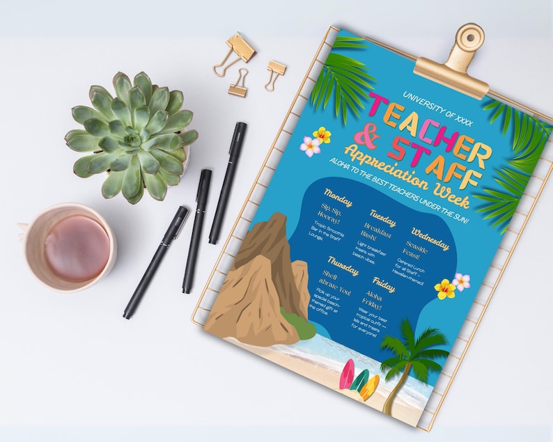 Hawaiian Theme Teacher and Staff Appreciation Week Flyer, Teacher ...