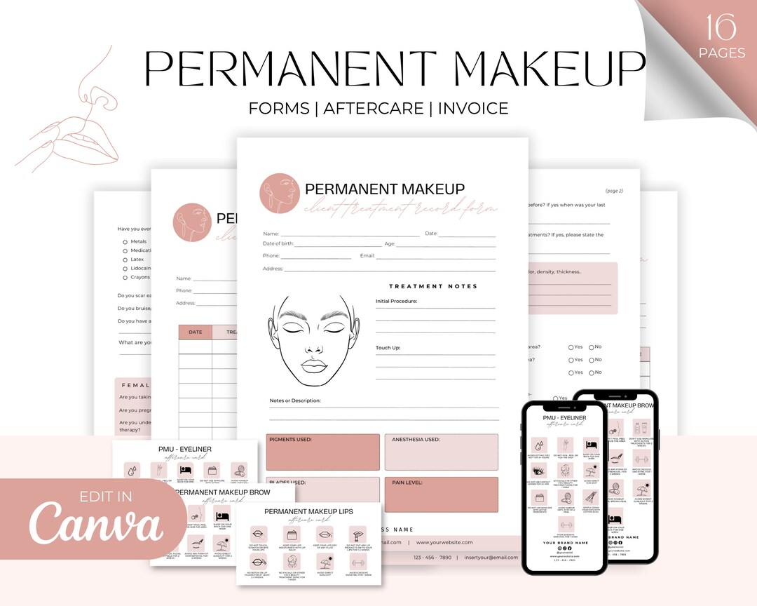 Permanent Makeup Forms, Editable PMU Consent Form Template, Printable ...