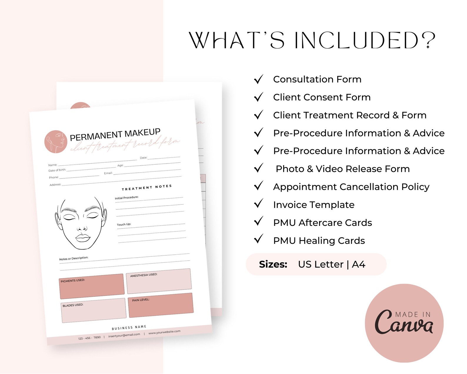 Permanent Makeup Forms, Editable PMU Consent Form Template, Printable ...