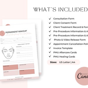 Permanent Makeup Forms, Editable PMU Consent Form Template, Printable ...