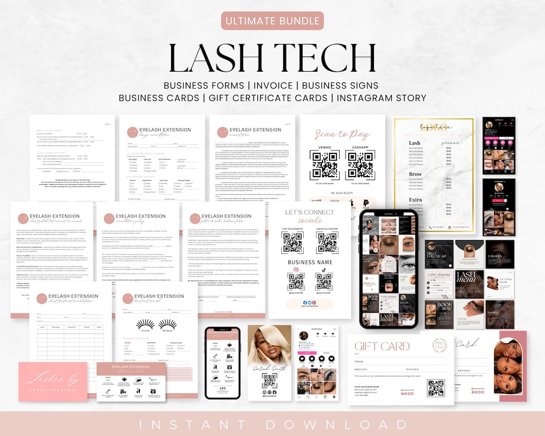 Lash Tech Template Bundle, Lash Technician Business Bundle, Lash ...