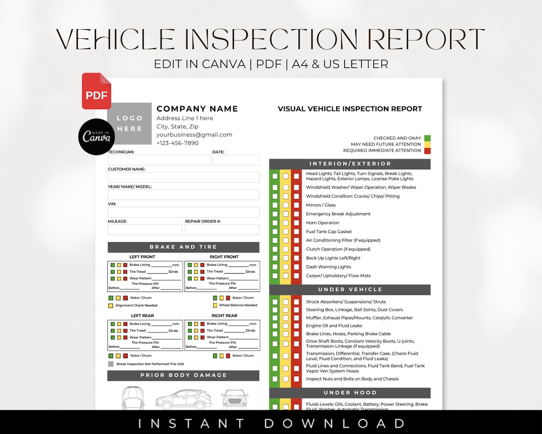 Visual Vehicle Inspection Report | Fillable PDF Multi-point Vehicle ...