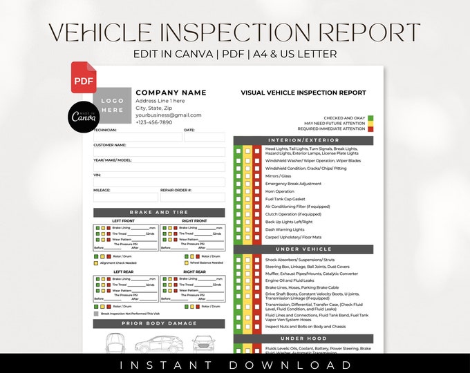 27 Point Visual Vehicle Inspection Form | Fillable PDF Multi-point ...