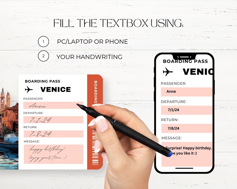Digital VENICE Surprise Trip Gift Ticket, VENICE Printable Boarding ...