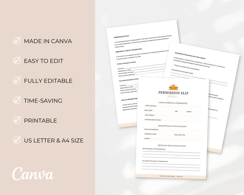 Daycare Permission Form | Childcare Printable Event Permission Slip ...