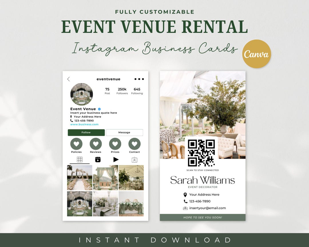 Event Venue Business Card Template, Editable Printable Event ...