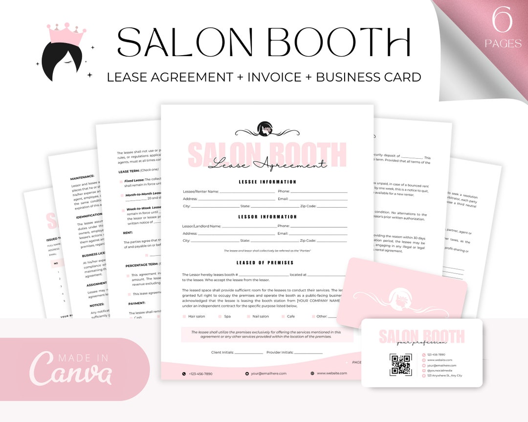 Professional Salon Booth Rental Contract, Editable Booth Rental ...