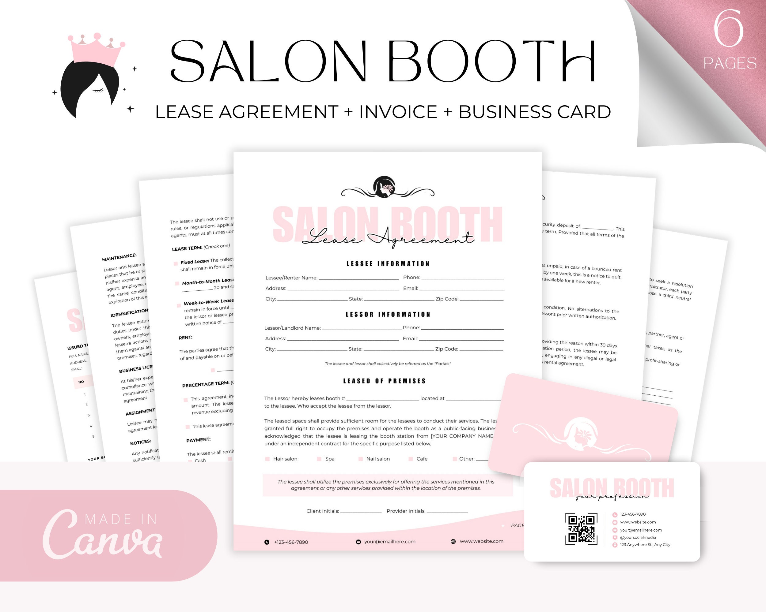 Professional Salon Booth Rental Contract, Editable Booth Rental ...