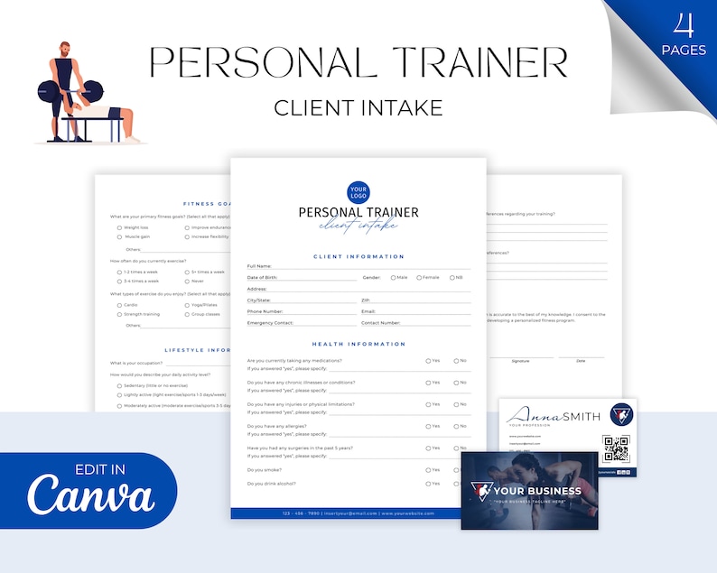 Editable Personal Trainer Client Intake Form, Personal Training ...