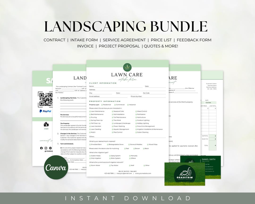 Landscaping & Lawn Care Forms Bundle, Lawn Care Services Forms, Garden ...