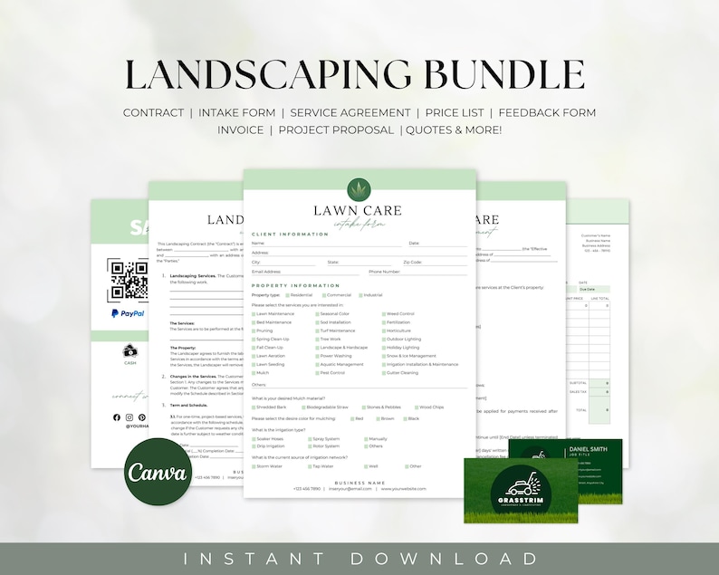 Landscaping & Lawn Care Forms Bundle, Lawn Care Services Forms, Garden ...