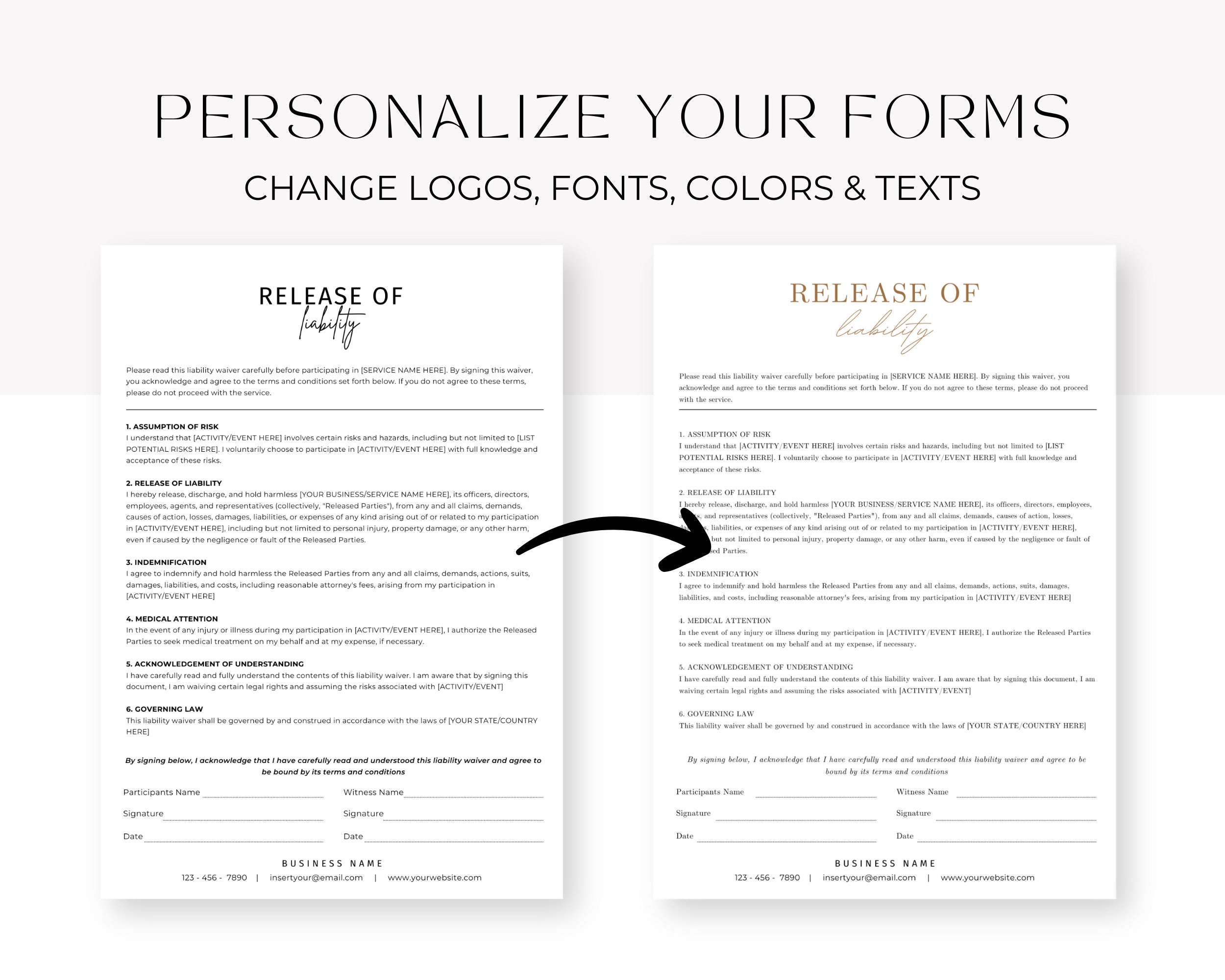 General Liability Waiver Template, Liability Form Agreement, Liability ...