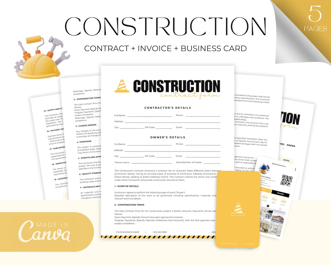 Construction Contract Form, Construction Agreement Template, Scope of ...