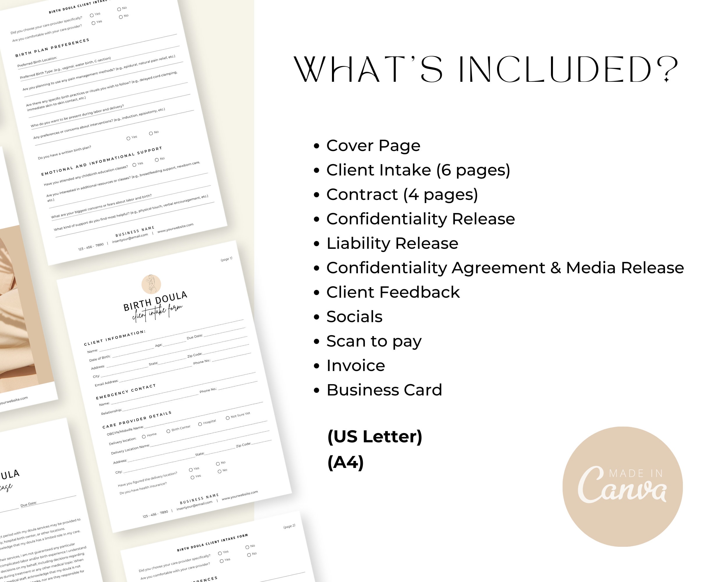 Doula Intake Forms Bundle for New Clients, New Client Intake Forms ...