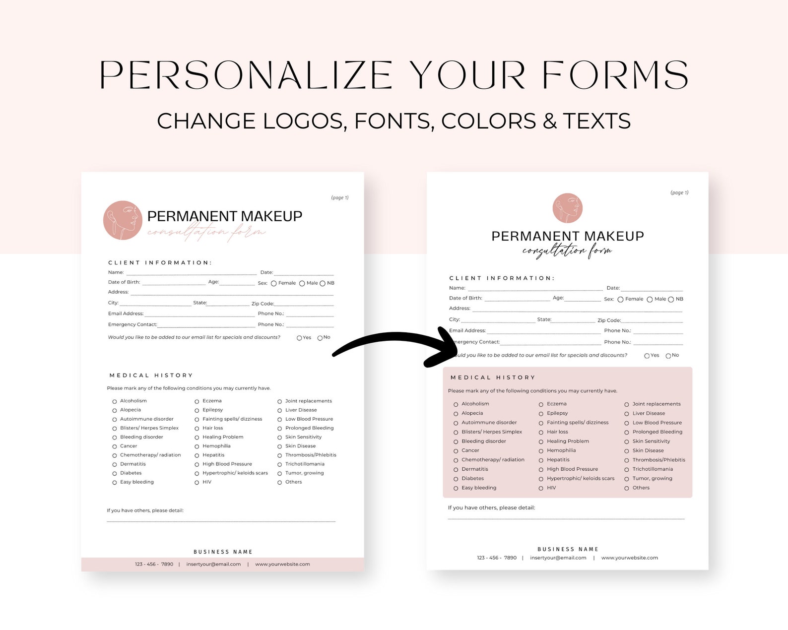 Permanent Makeup Forms, Editable PMU Consent Form Template, Printable ...