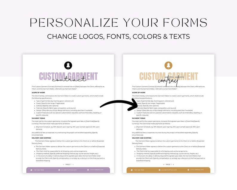 Custom Garment Contract, Tailor Made Clothing Agreement, Bespoke ...