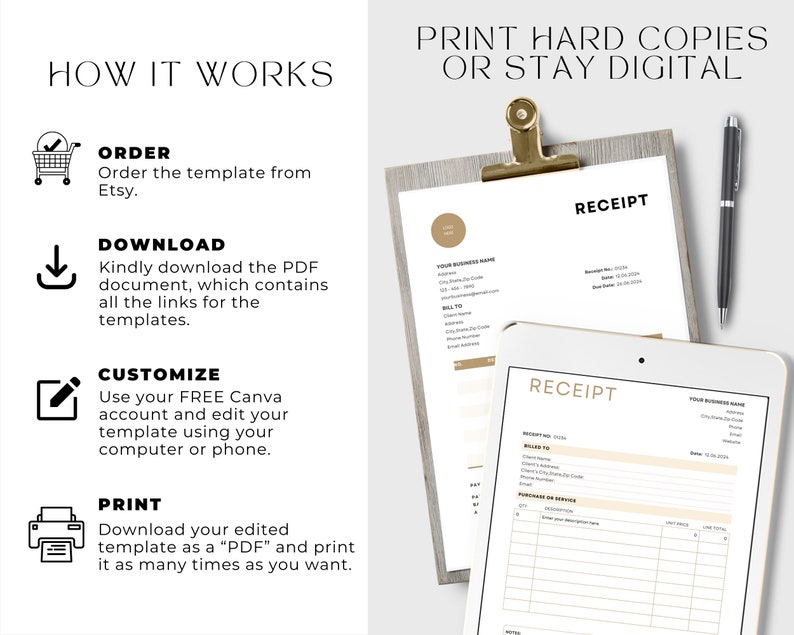 Editable Receipt Template, Printable Receipt Template, Order Form ...