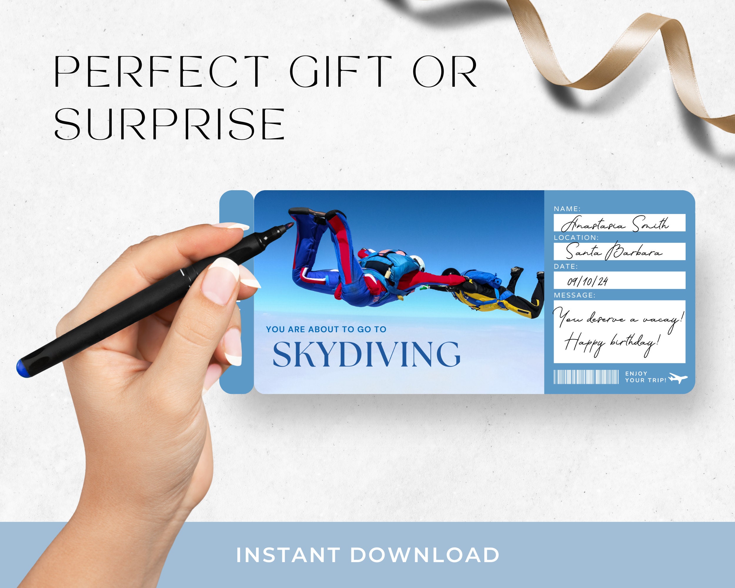 Digital SKYDIVING Surprise Gift Ticket, Skydiving Surprise Reveal ...