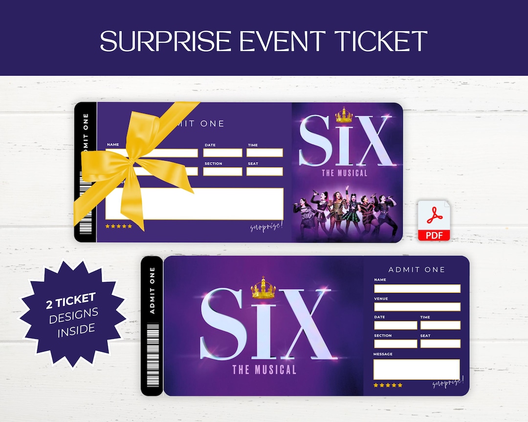 Printable SIX the Musical Broadway Ticket Template, Editable Theatre ...