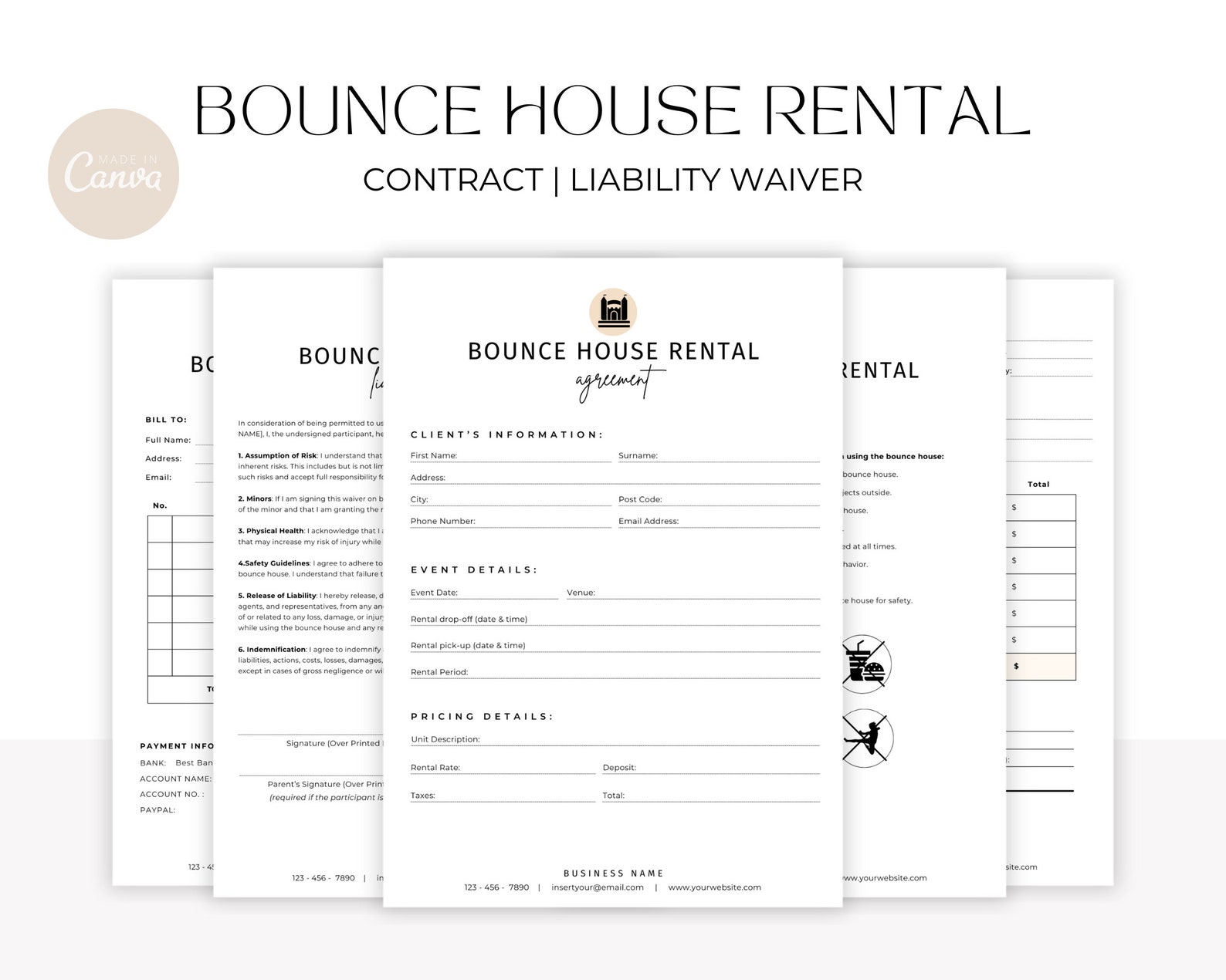 Bounce House Rental Contract Agreement Template, Editable/printable ...
