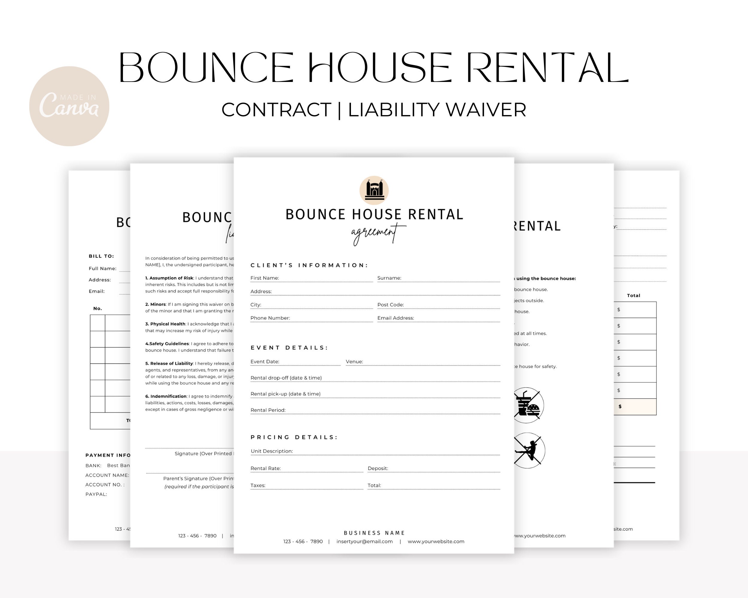 Bounce House Rental Contract Agreement Template, Editable/printable ...