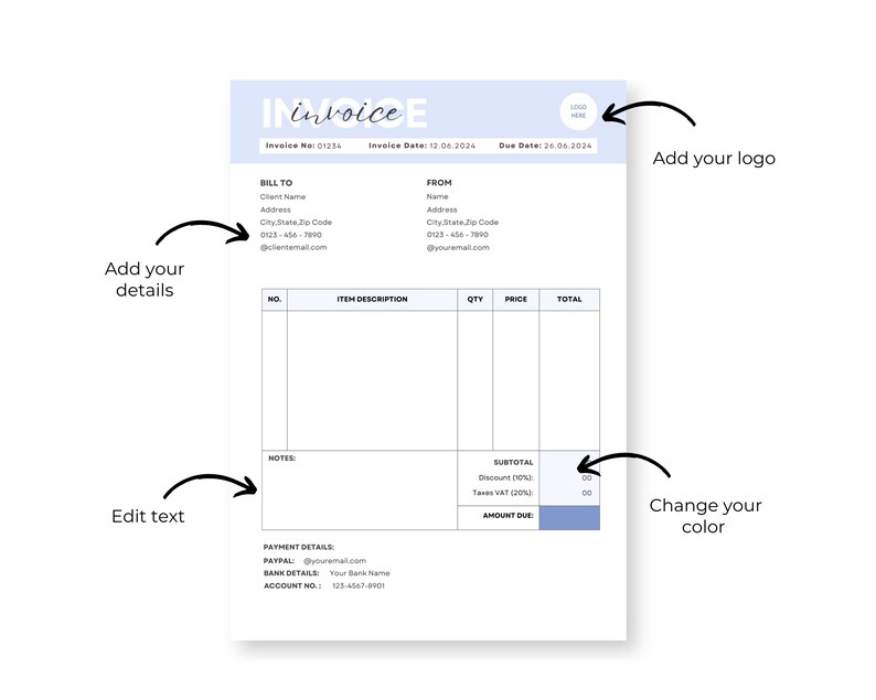 Invoice Template Editable, Small Business Custom Order Form Printable ...