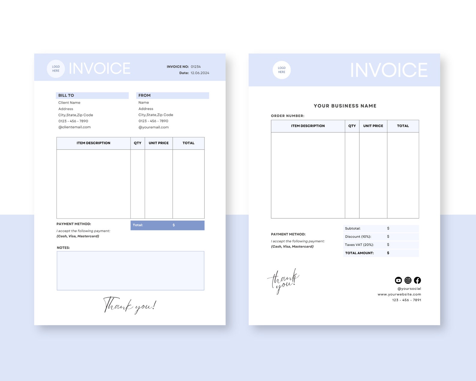 Invoice Template Editable, Small Business Custom Order Form Printable ...