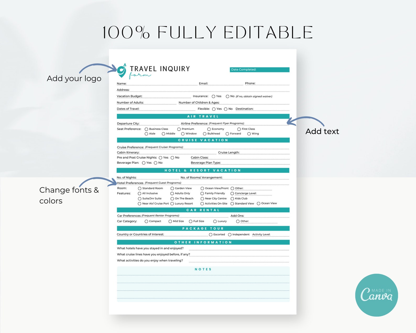 Travel Agent Forms Bundle, Travel Business Forms, Travel Inquiry ...