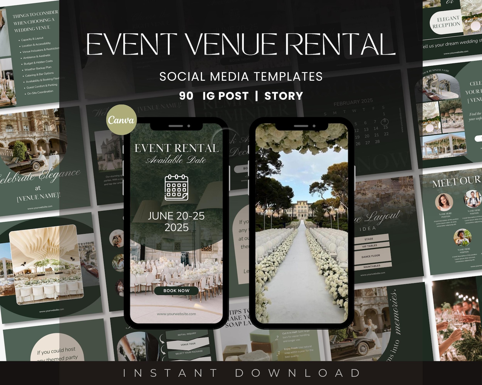 Venue Rental Instagram IG Post & Story Template, Wedding Venue Rental ...