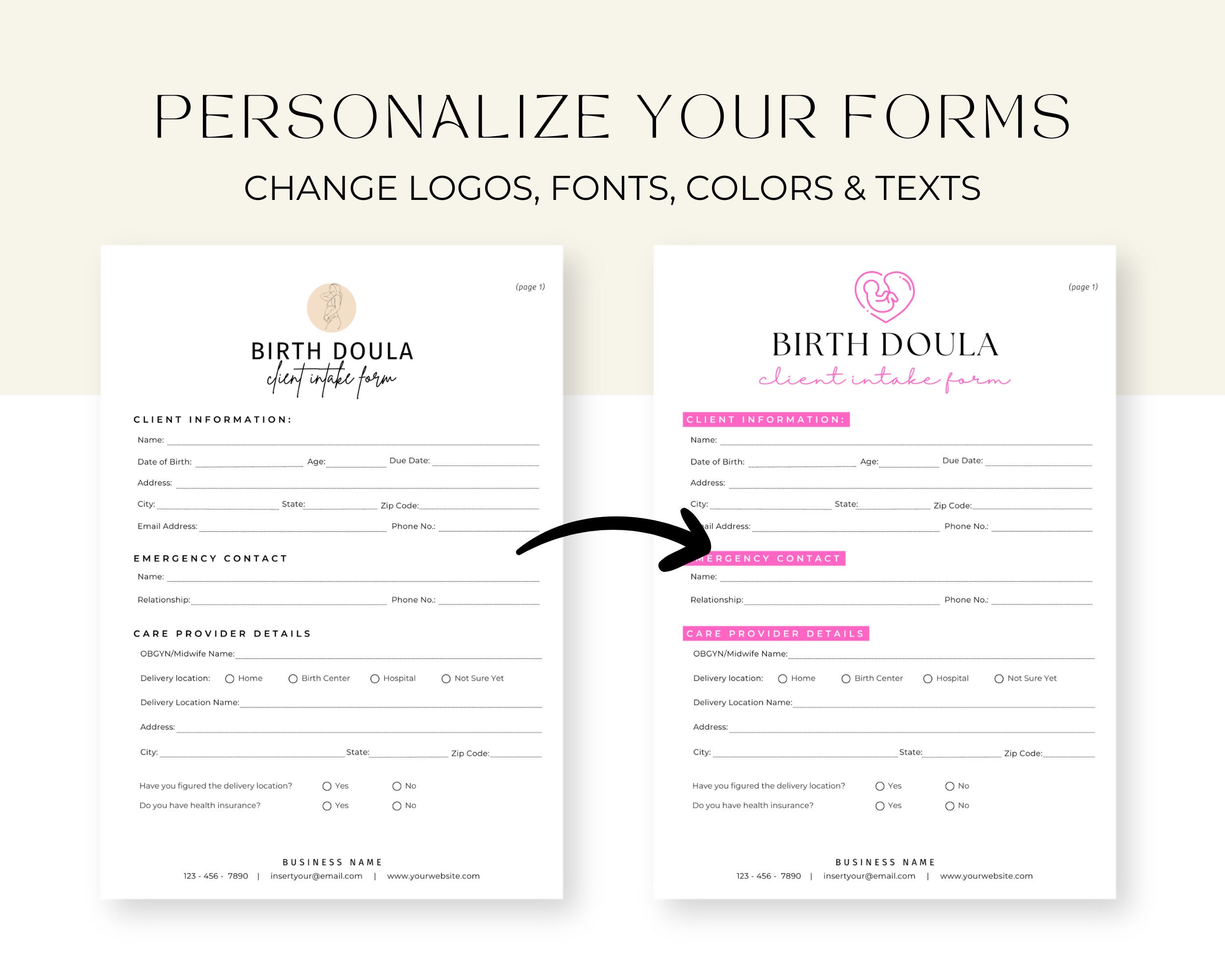 Doula Intake Forms Bundle for New Clients, New Client Intake Forms ...
