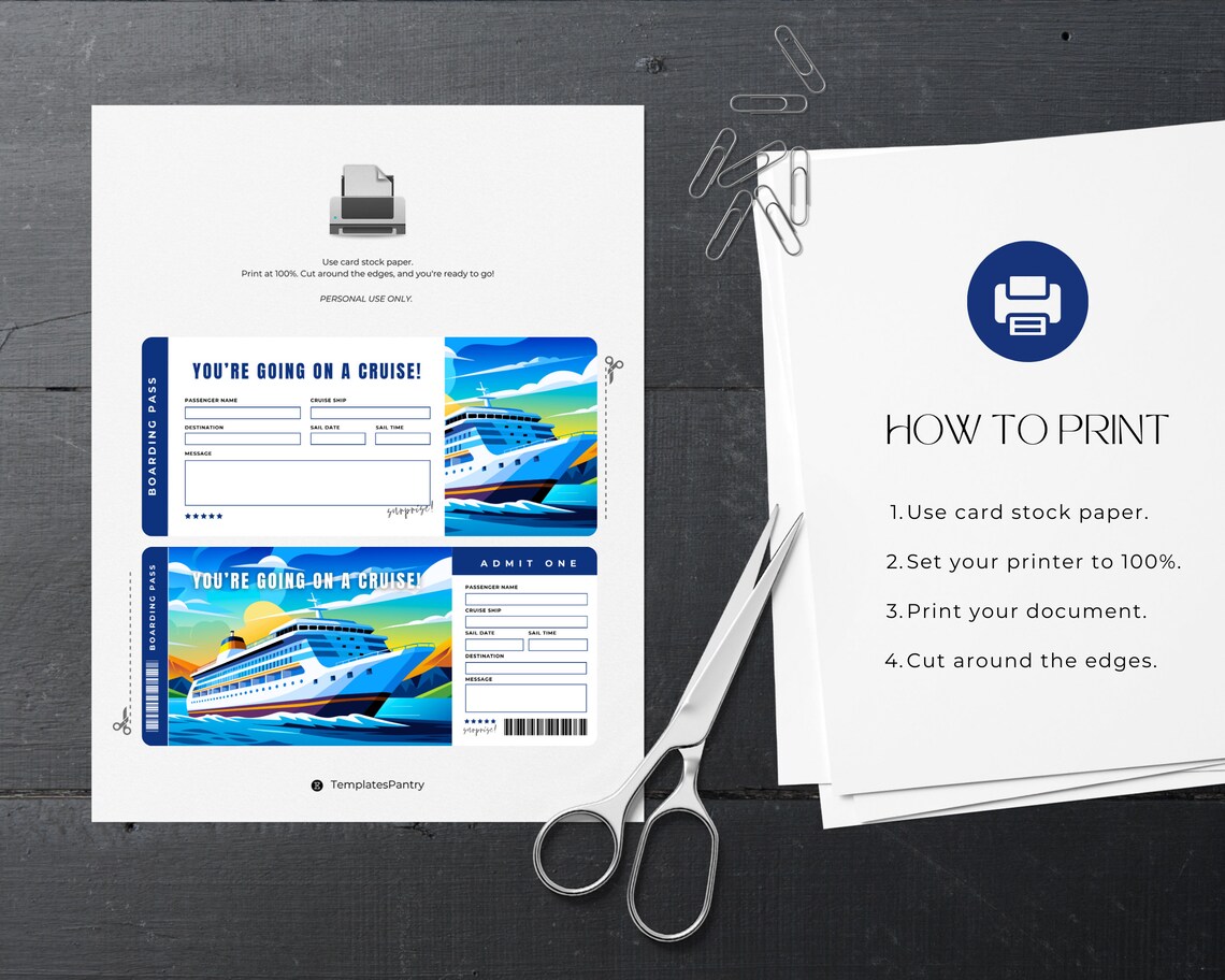Printable Cruise Ticket Template, Cruise Surprise Ticket, Gift Ticket ...