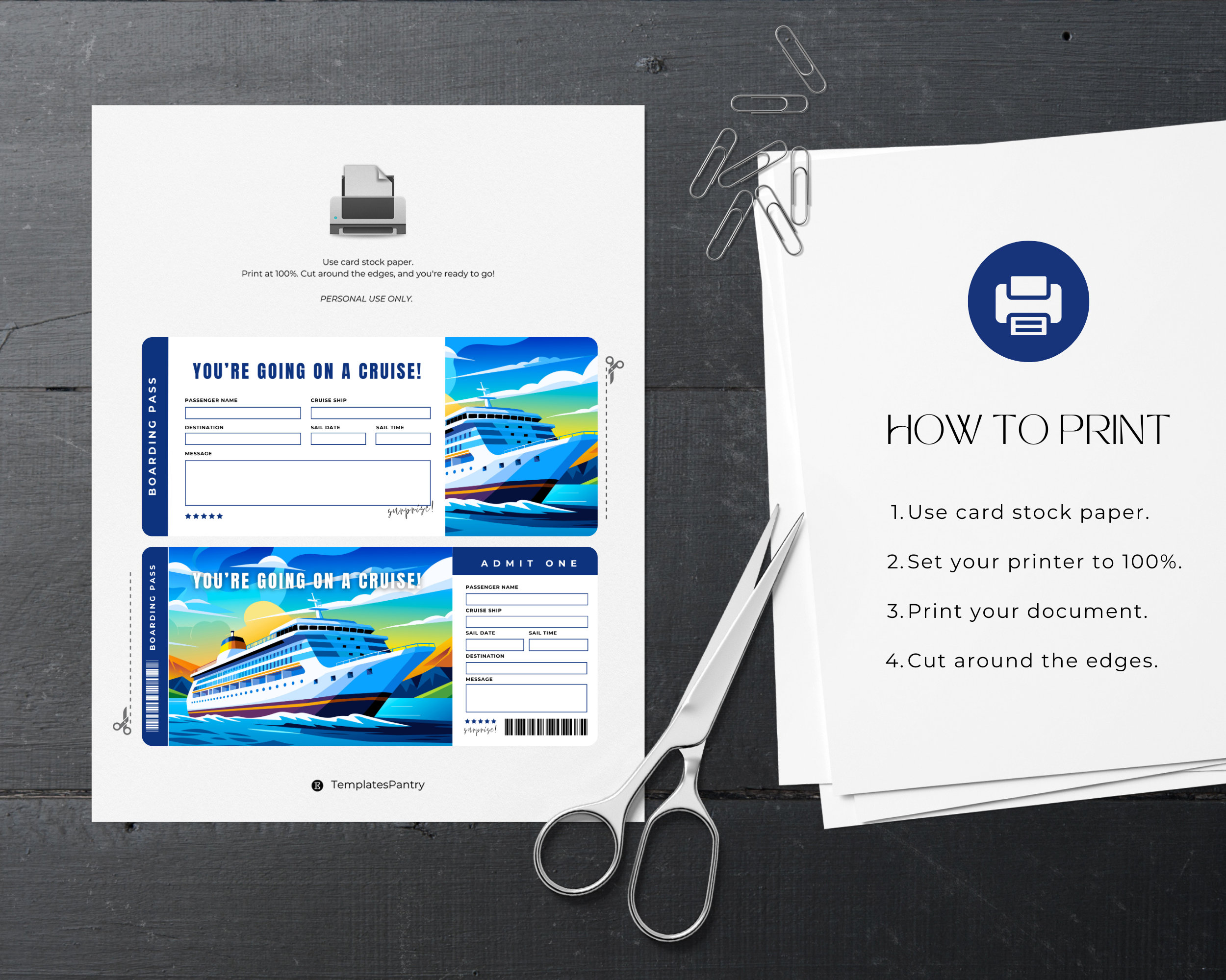 Printable Cruise Ticket Template, Cruise Surprise Ticket, Gift Ticket ...