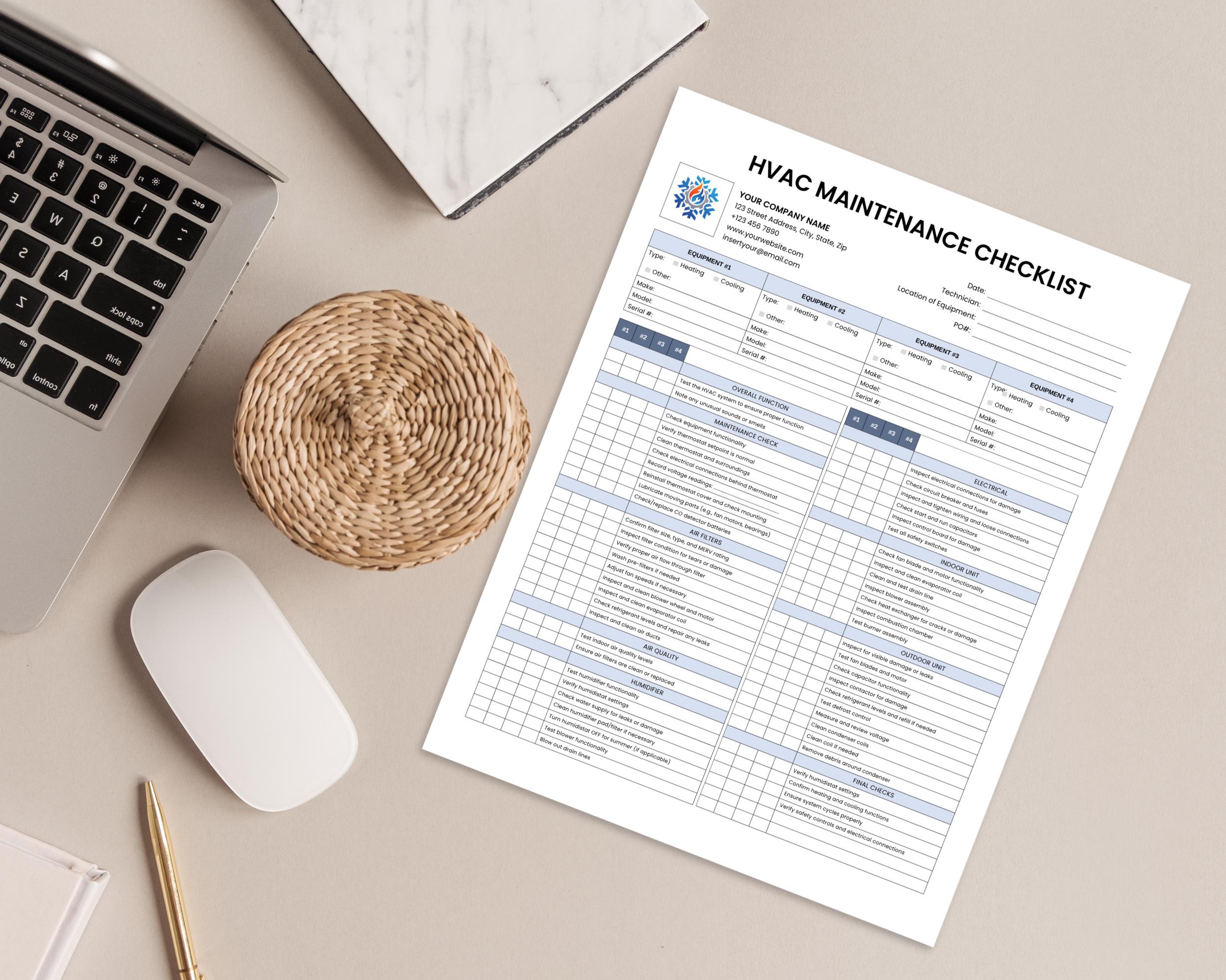 HVAC Maintenance Forms Template, Heating Ventilation and Air ...
