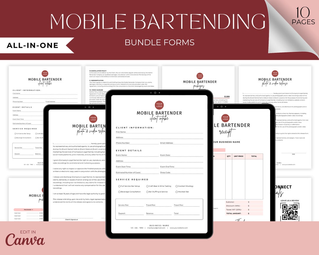 Mobile Bar Business Forms, Editable Bartender Contract, Mobile Bar ...