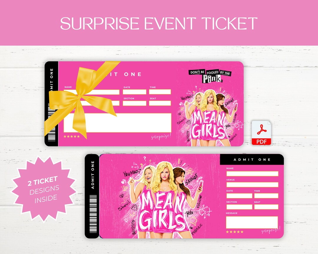 Printable Mean Girls the Musical Tour Ticket Template, Editable Theatre ...
