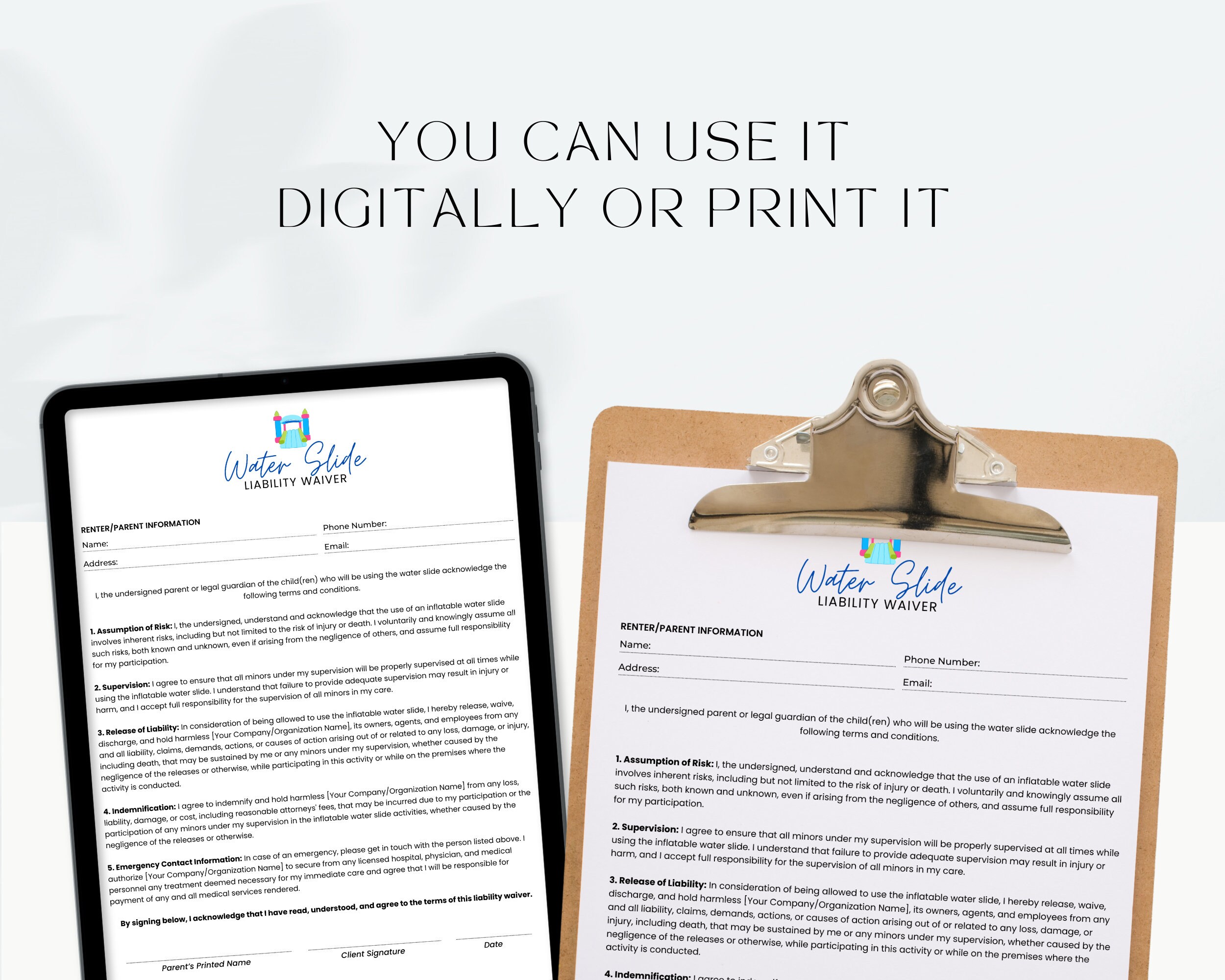 Inflatable Water Slide Liability Waiver, Waterslide Consent Form ...