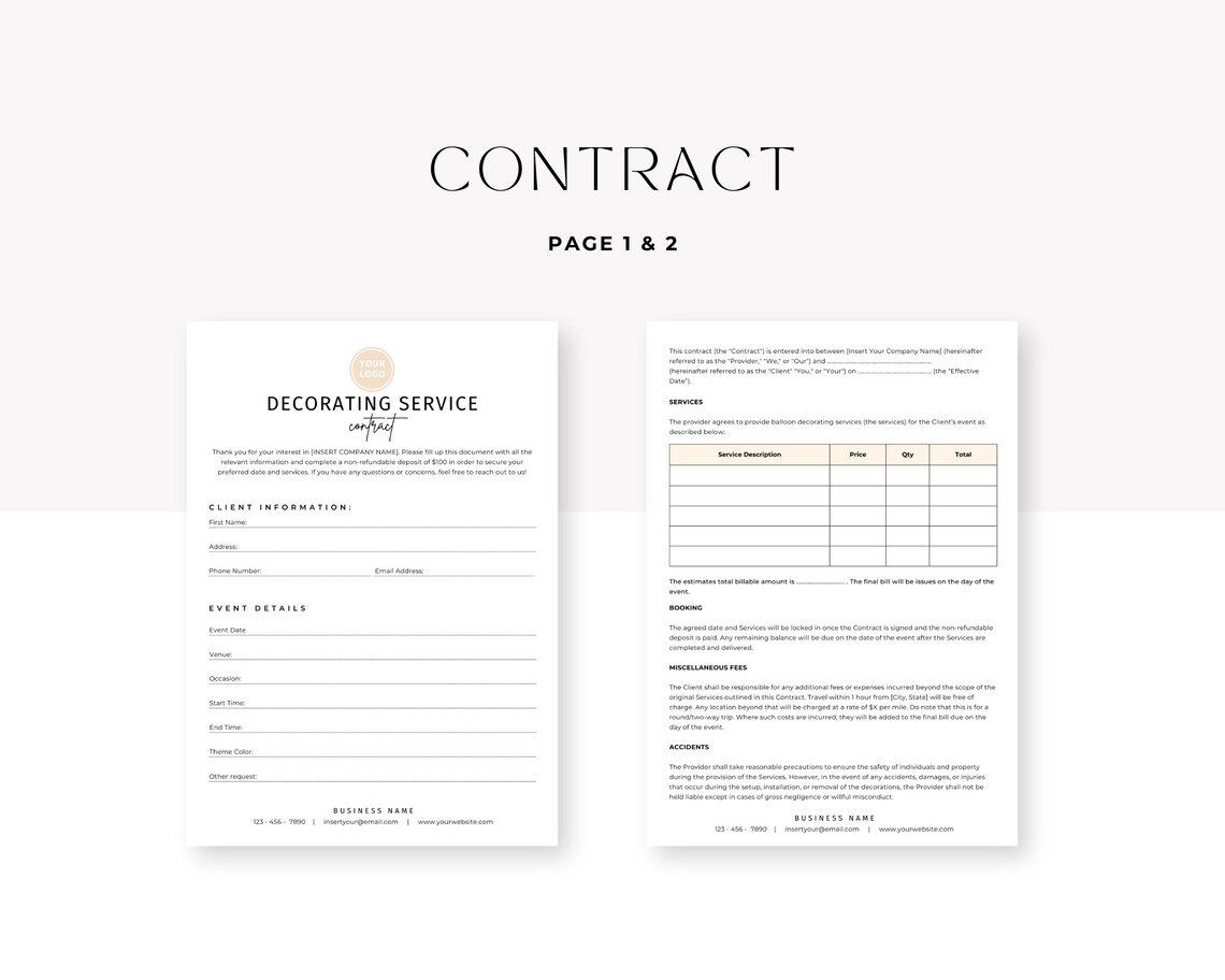 Event Decorating Services Contract, Client Service Agreement, Editable ...