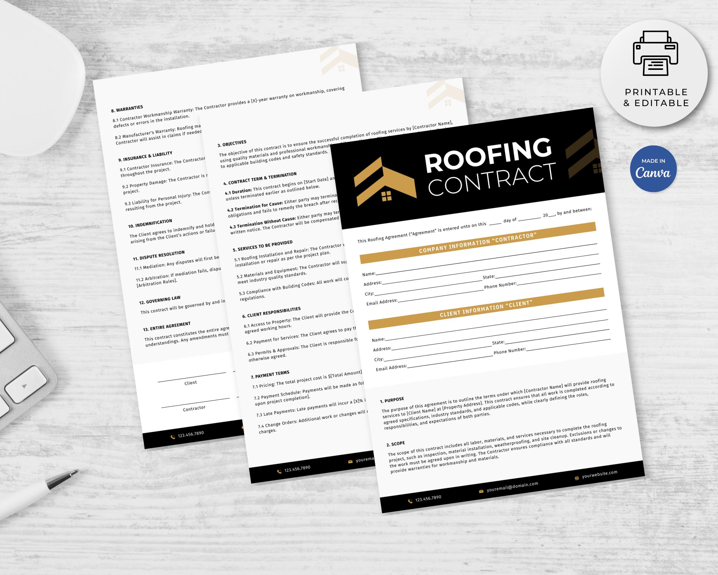 Roofing Business Forms Template, Editable & Printable Roofing Business ...
