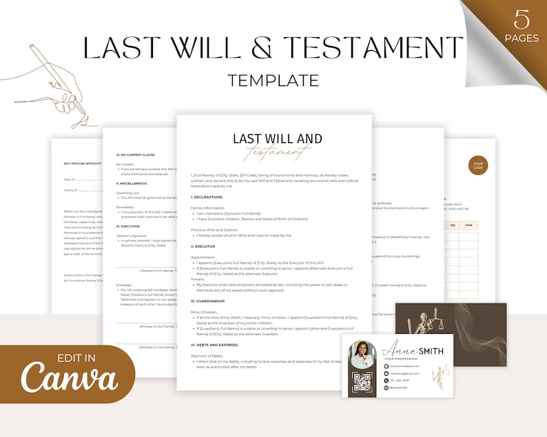 Last Will and Testament Template, Editable Will Document, Living Will ...