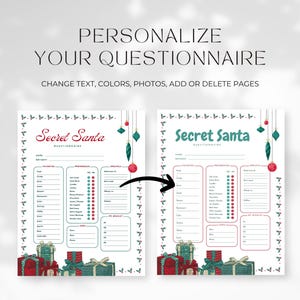 Secret Santa Questionnaire Template 3, Christmas Gift Exchange ...