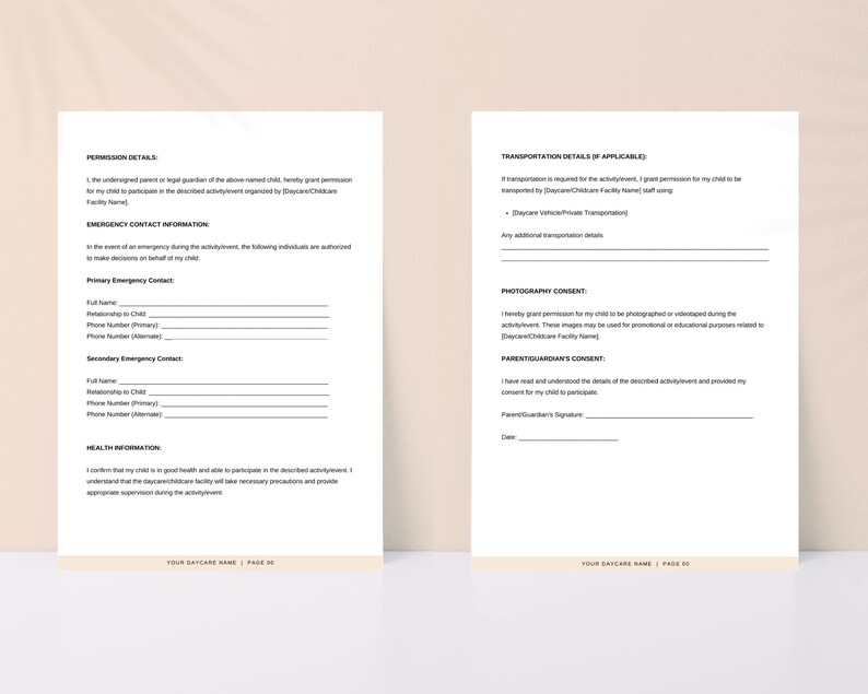 Daycare Permission Form | Childcare Printable Event Permission Slip ...
