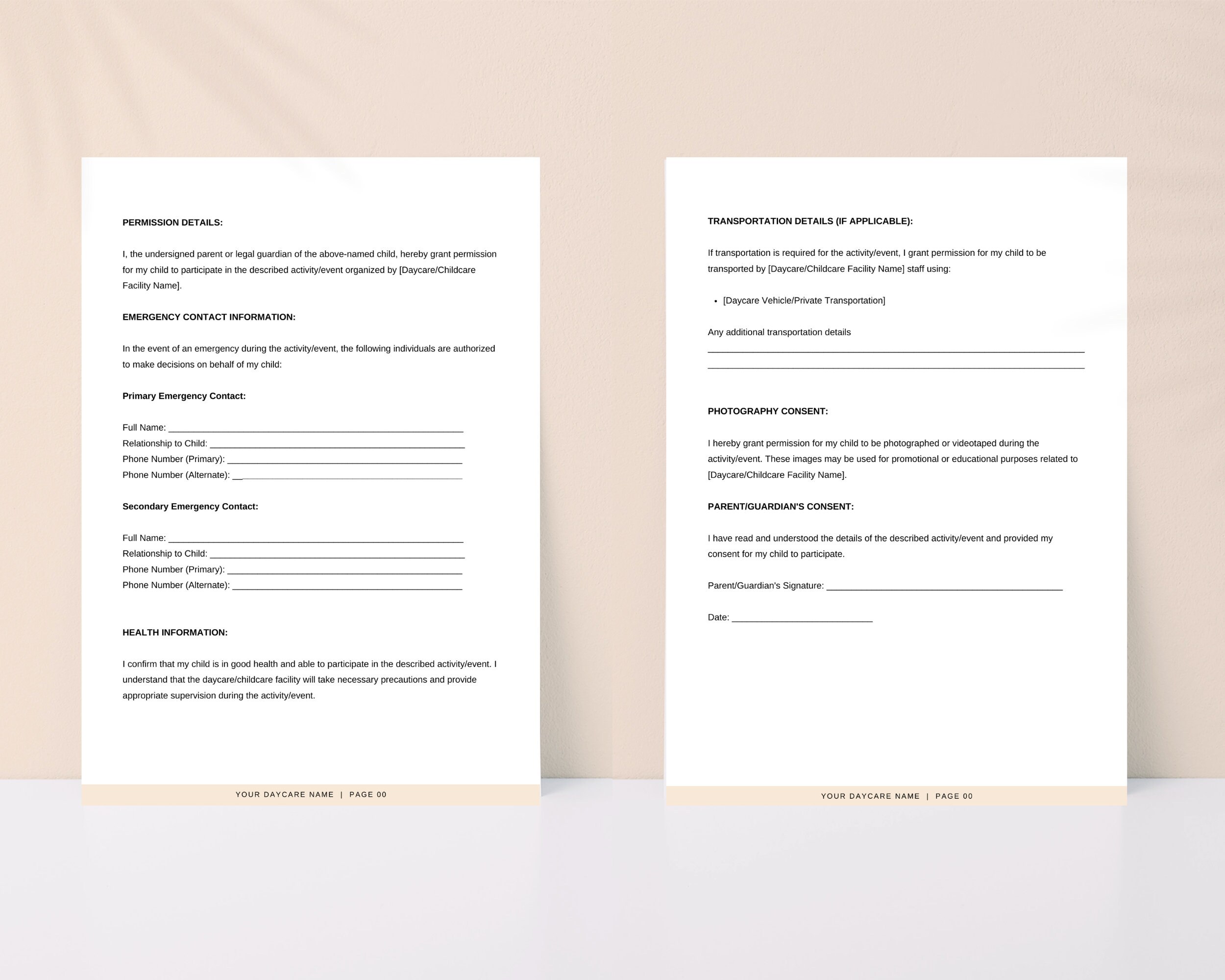 Daycare Permission Form | Childcare Printable Event Permission Slip ...