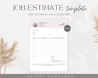 Job Estimate Template, Printable Job Estimate Template PDF, Editable ...