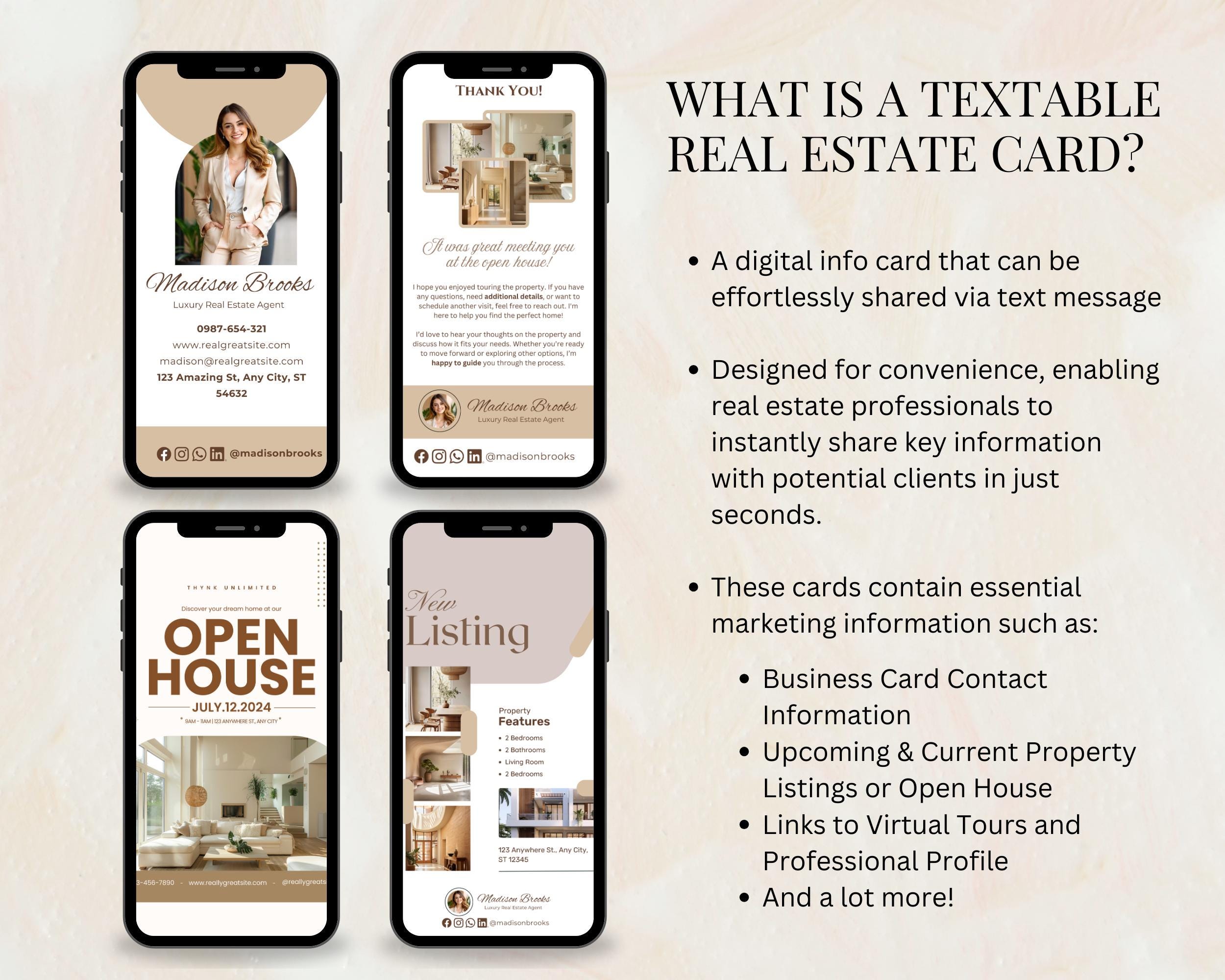 Real Estate Digital Textable Business Card, Real Estate Cards, Real ...