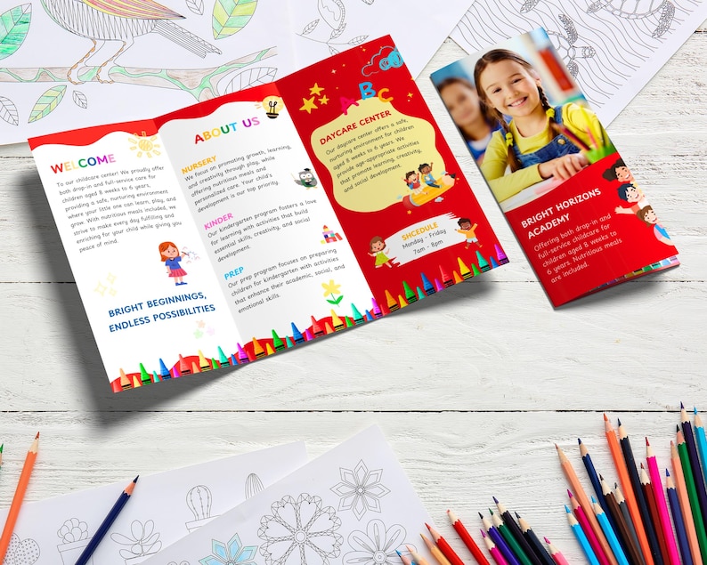 Daycare Center Trifold Brochure Template, Nursery Leaflet, Trifold ...